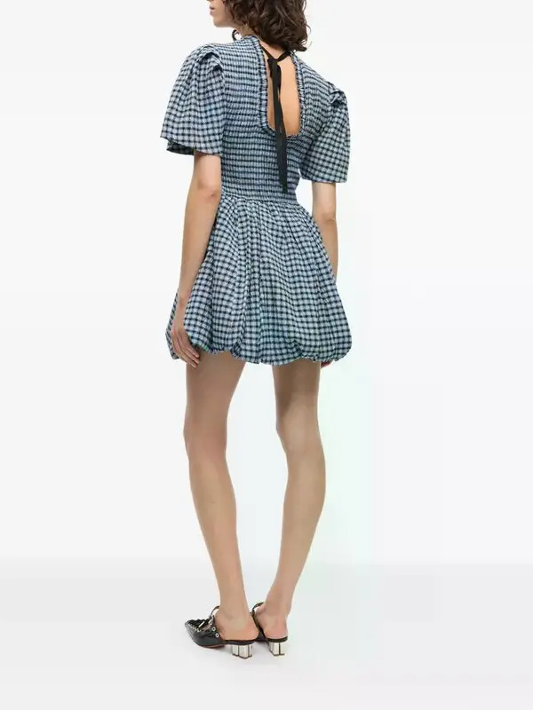 GANNI Checked Seersucker Mini Dress - Blue