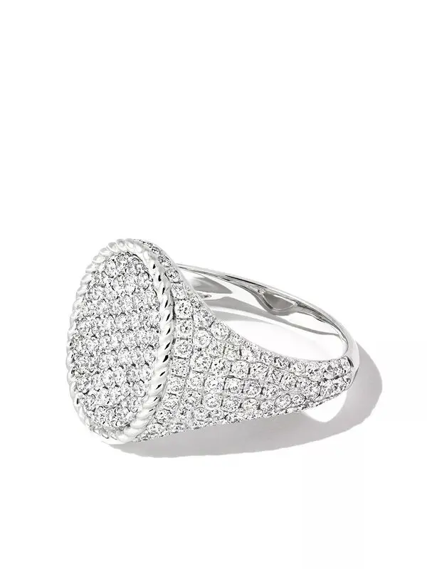 Yvonne Léon 18kt White Gold Diamond Signet Ring - Silver