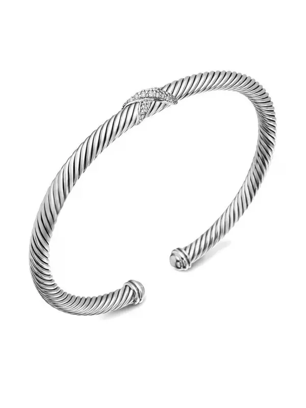 David Yurman Sterling And Diamond Classic Cable Bracelet
