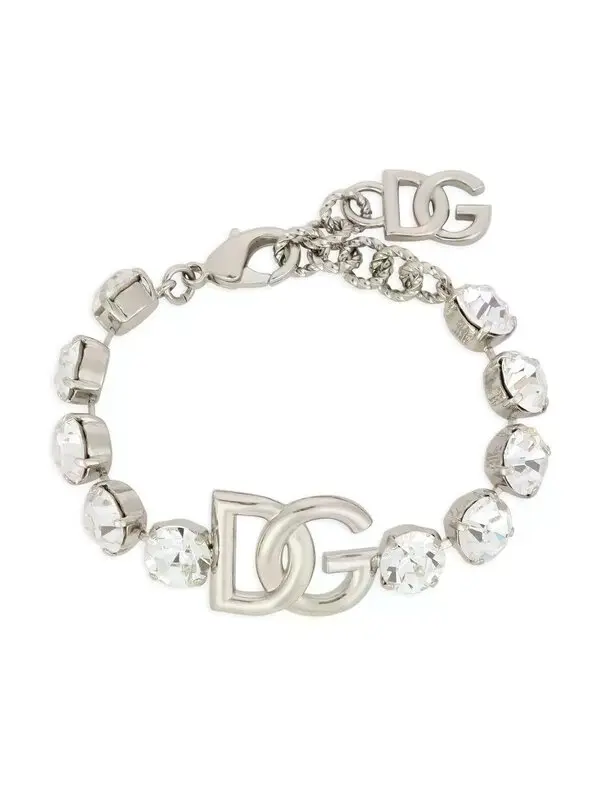 Dolce & Gabbana Dg-logo Rhinestone Bracelet - Silver