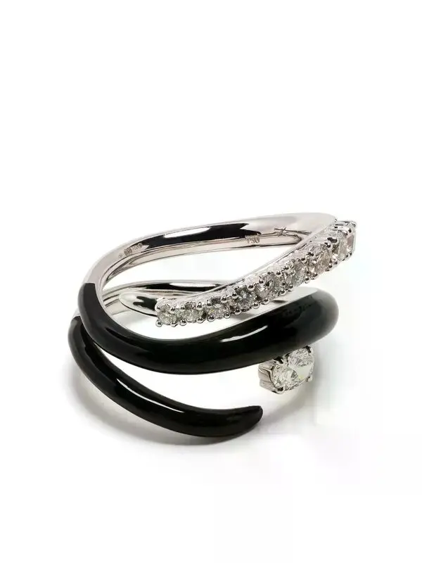 Nikos Koulis 18kt White Gold Diamond And Enamel Ring - Silver