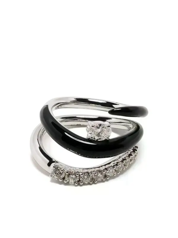 Nikos Koulis 18kt White Gold Diamond And Enamel Ring