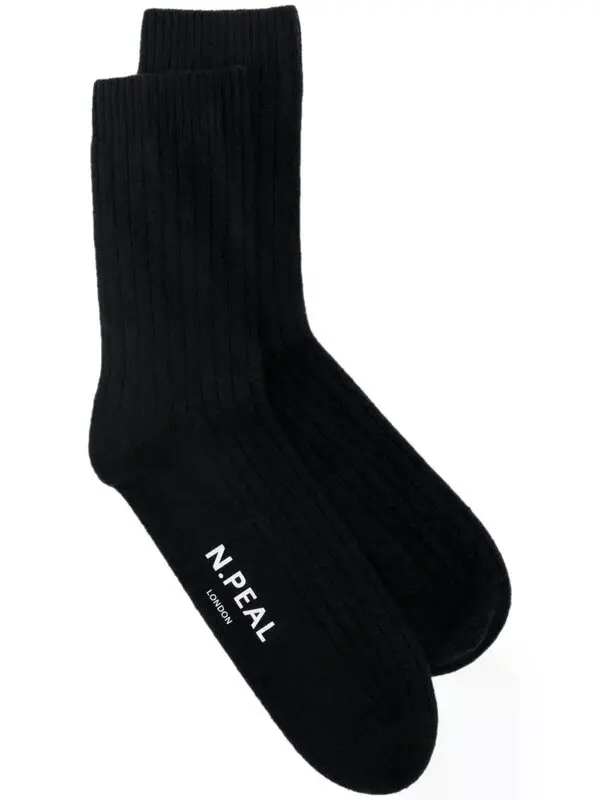 N.peal Ribbed Cashmere Ankle Socks - Blue