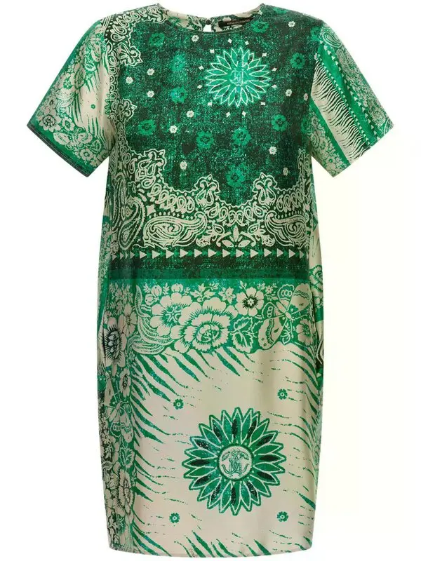 Roberto Cavalli Bandana Print Silk Mini Dress - Green
