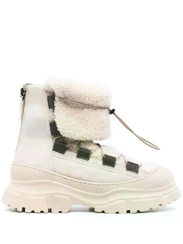 Brunello Cucinelli Ankle Fleece Leather Boots