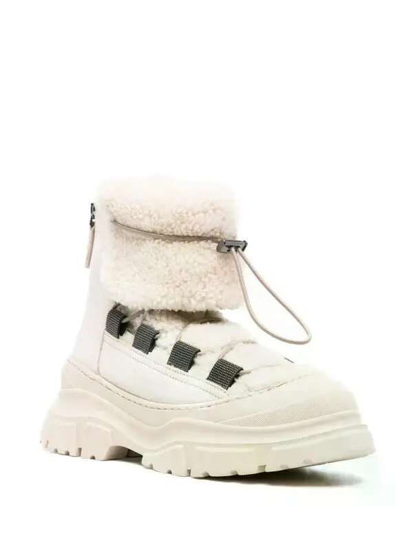 Brunello Cucinelli Ankle Fleece Leather Boots