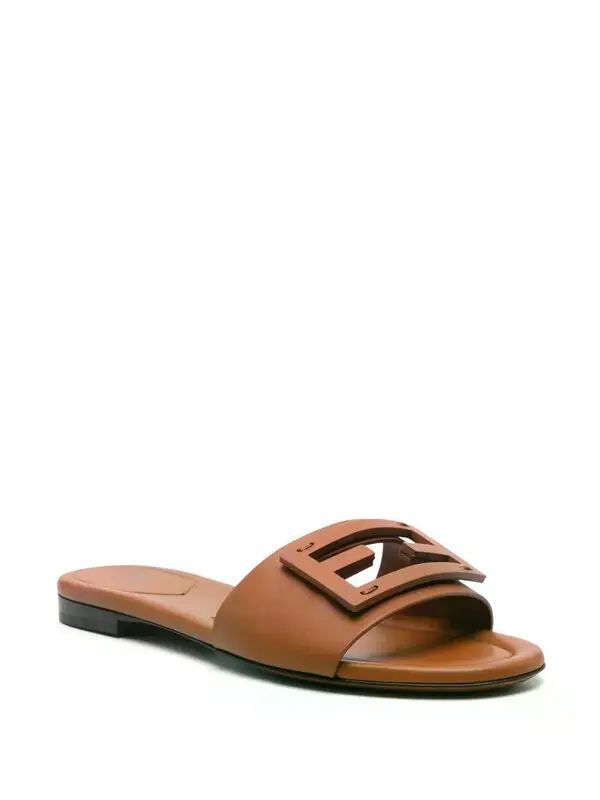 Fendi Baguette Leather Slides - Brown