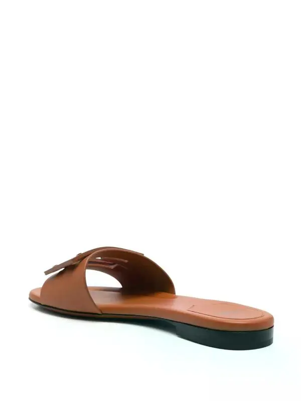 Fendi Baguette Leather Slides - Brown