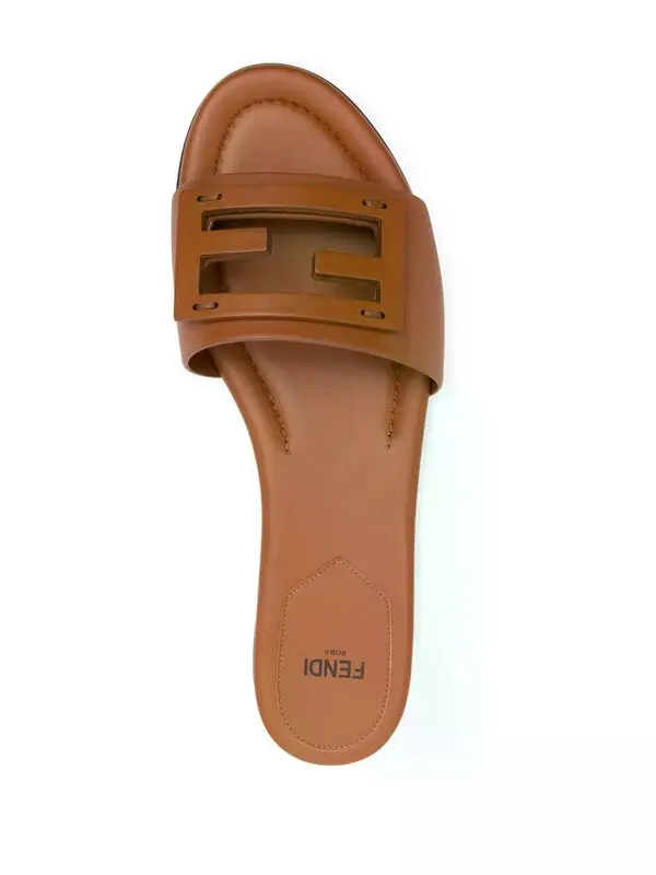 Fendi Baguette Leather Slides - Brown
