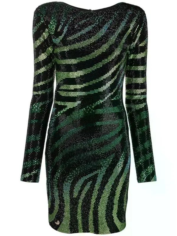 Philipp Plein Crystal-embellished Zebra-print Dress