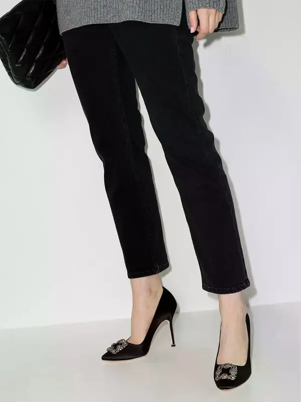 Manolo Blahnik Hangisi Pumps With Crystal Buckle - Black
