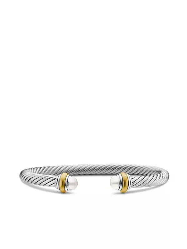 David Yurman 14k Yellow Gold And Sterling Classic Cable Pearl Bracelet - Silver