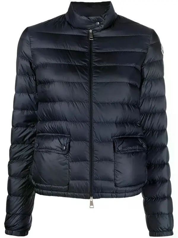 Moncler Padded Down Jacket With Logo Patch - Blue