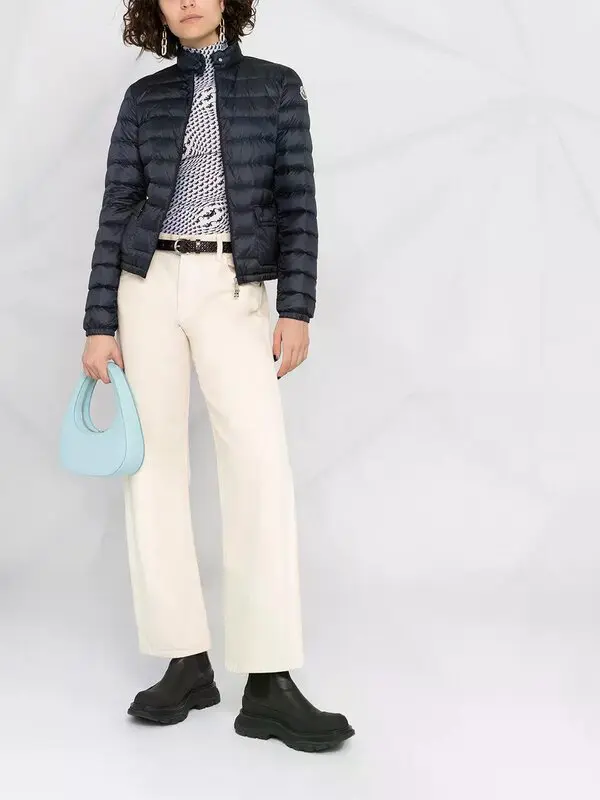 Moncler Padded Down Jacket With Logo Patch - Blue