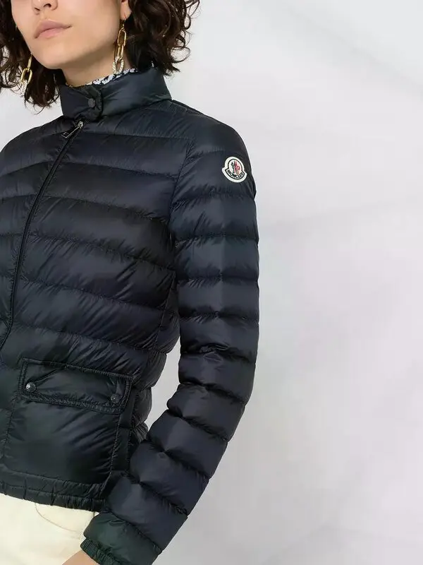 Moncler Padded Down Jacket With Logo Patch - Blue