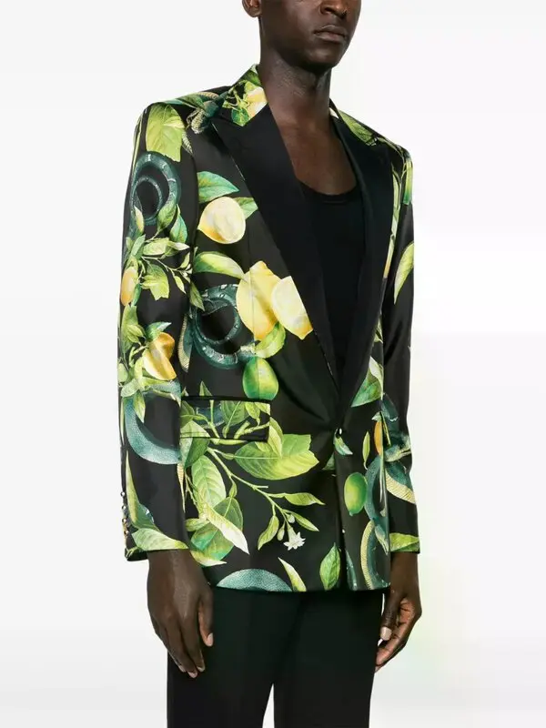 Roberto Cavalli Lemon-print Silk Blazer