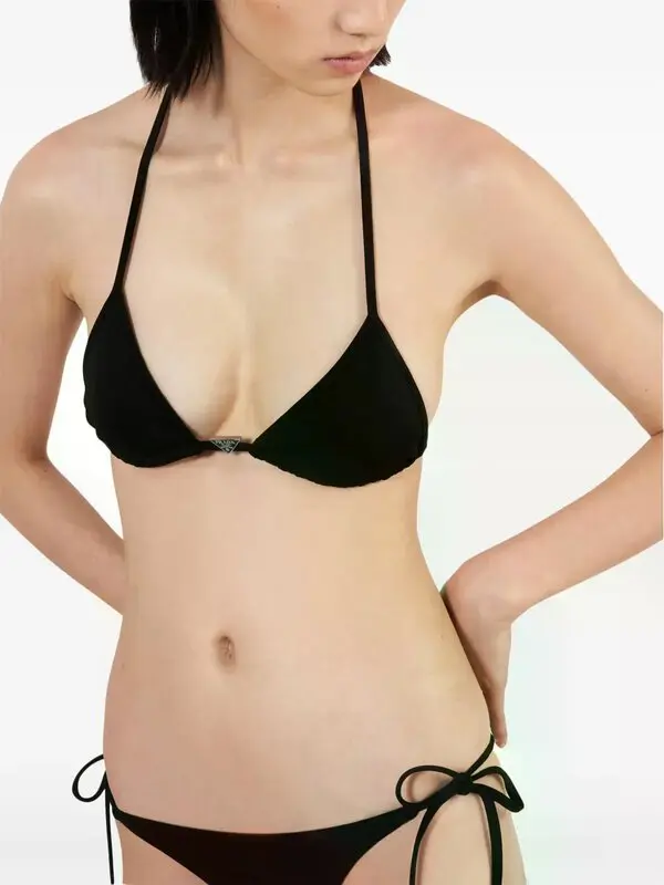 Prada Interlock Fabric Triangle Bikini Top With Enameled Triangle Logo