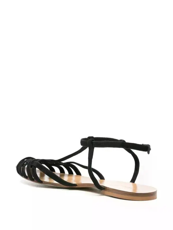 ANNA F. Caged Suede Sandals - Black