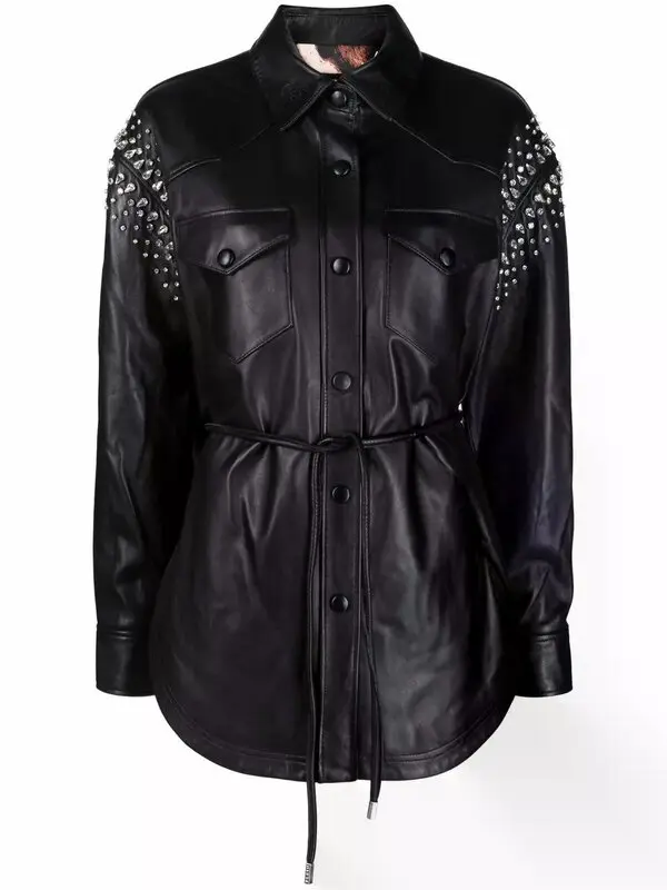 Philipp Plein Crystal-studded Leather Shirt