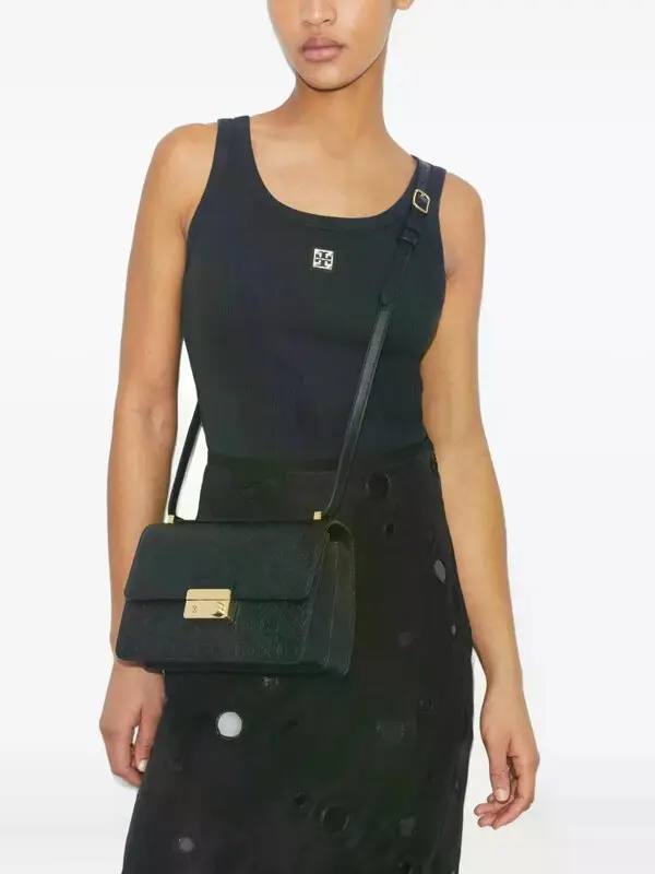 Tory Burch T-monogram Embossed Leather Shoulder Bag - Black