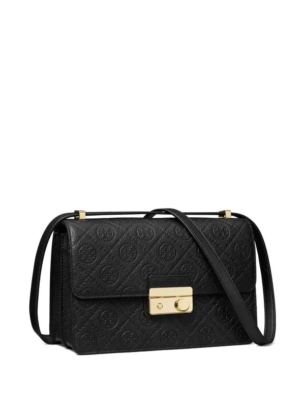 Tory Burch T-monogram Embossed Leather Shoulder Bag - Black