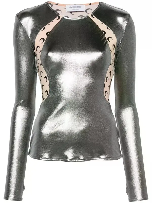 MARINE SERRE Crescent Moon-print Paneled Long Sleeve T-shirt - Silver