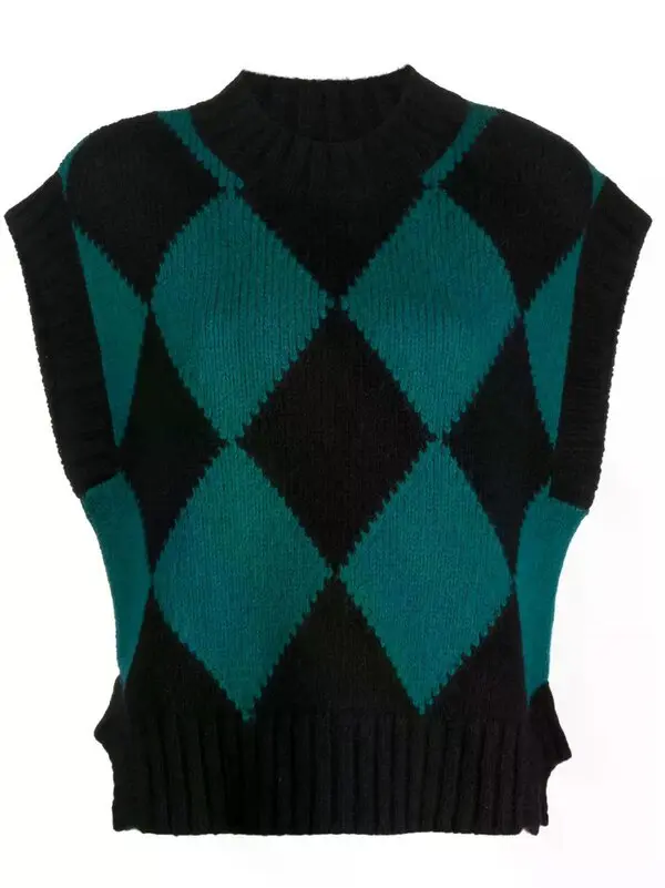 La DoubleJ Argyle Knitted Vest - Black