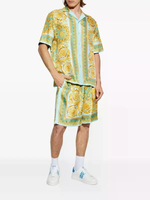 Versace Barocco-print Silk Shorts - Green