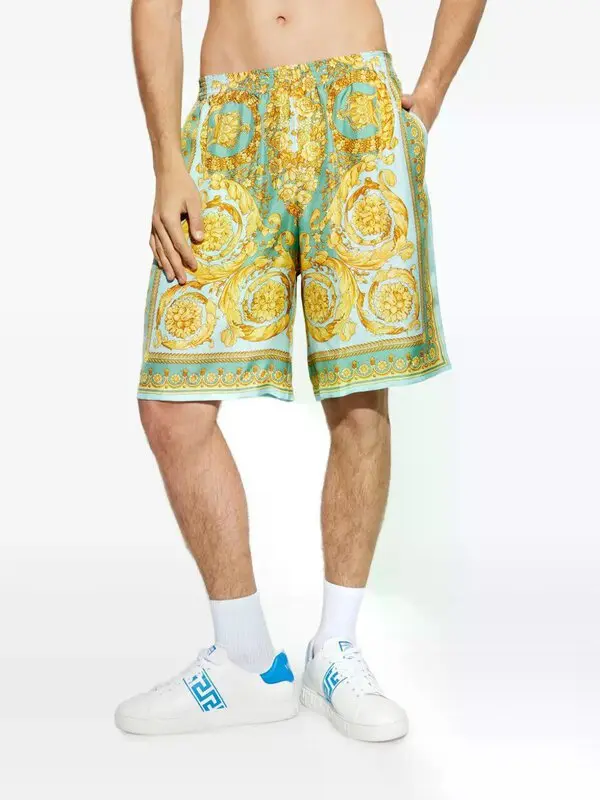 Versace Barocco-print Silk Shorts - Green