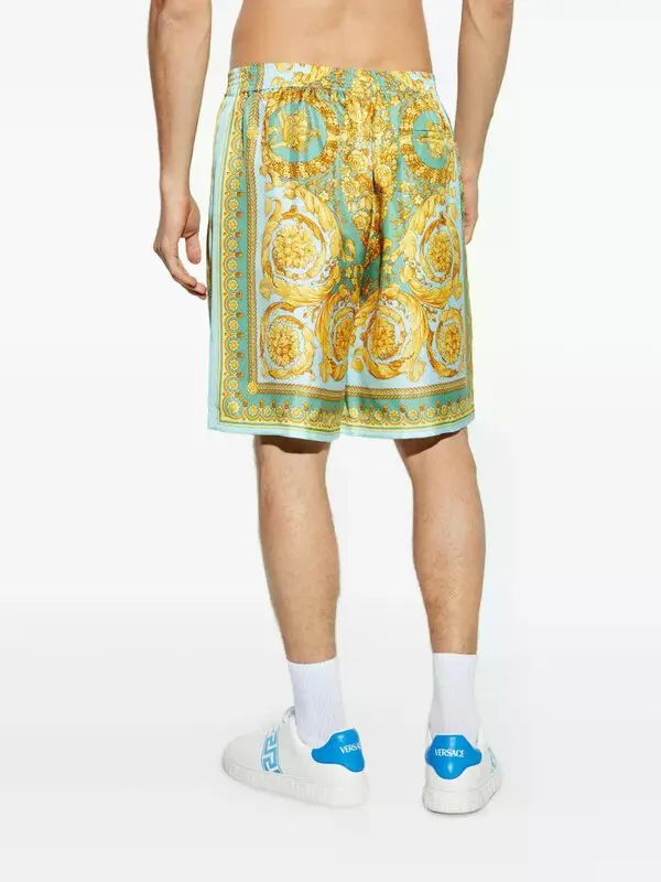 Versace Barocco-print Silk Shorts - Green
