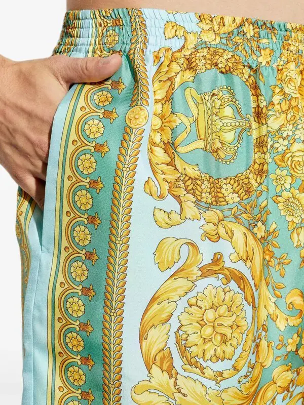 Versace Barocco-print Silk Shorts - Green