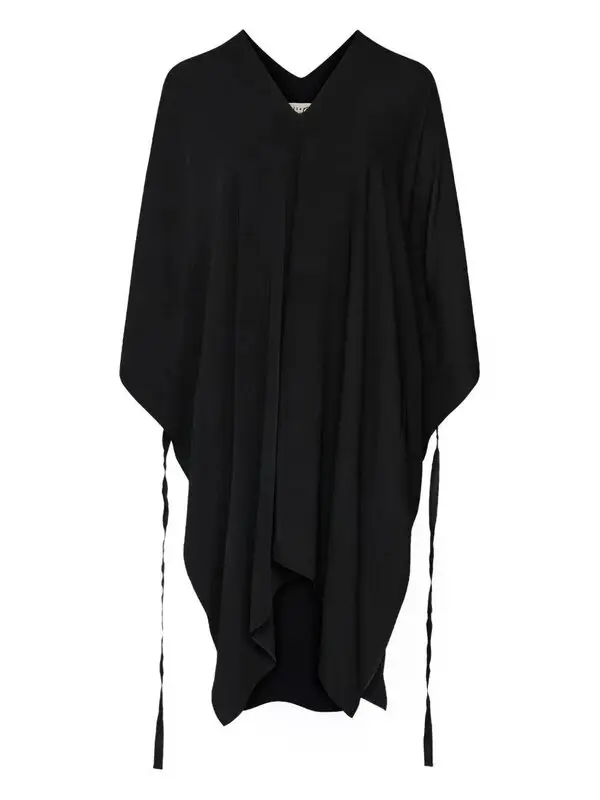 MAISON MARGIELA V-neck Midi Dress With Drop Shoulder And Asymmetric Hem