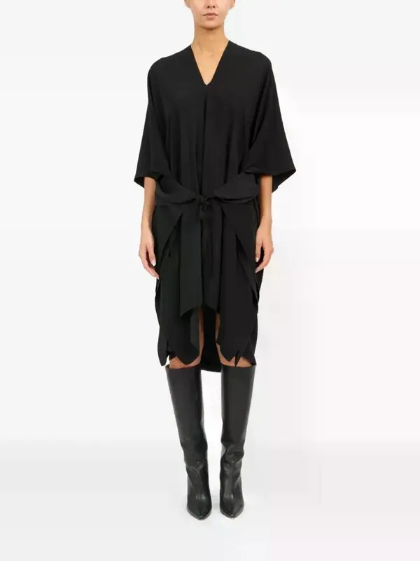 MAISON MARGIELA V-neck Midi Dress With Drop Shoulder And Asymmetric Hem