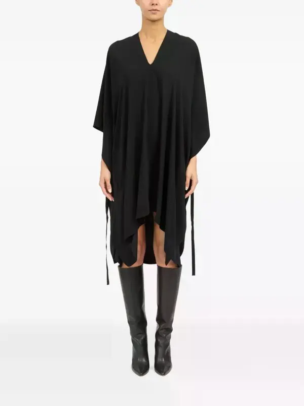 MAISON MARGIELA V-neck Midi Dress With Drop Shoulder And Asymmetric Hem