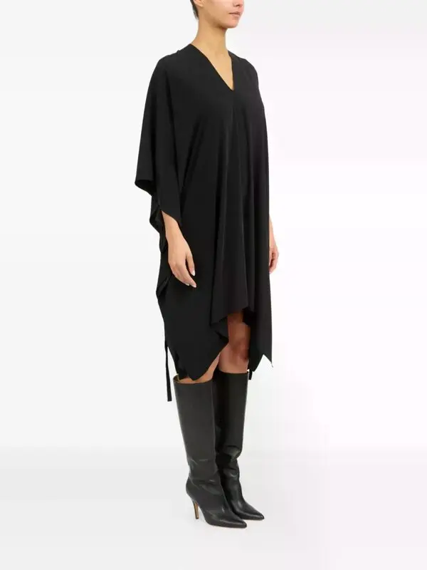 MAISON MARGIELA V-neck Midi Dress With Drop Shoulder And Asymmetric Hem