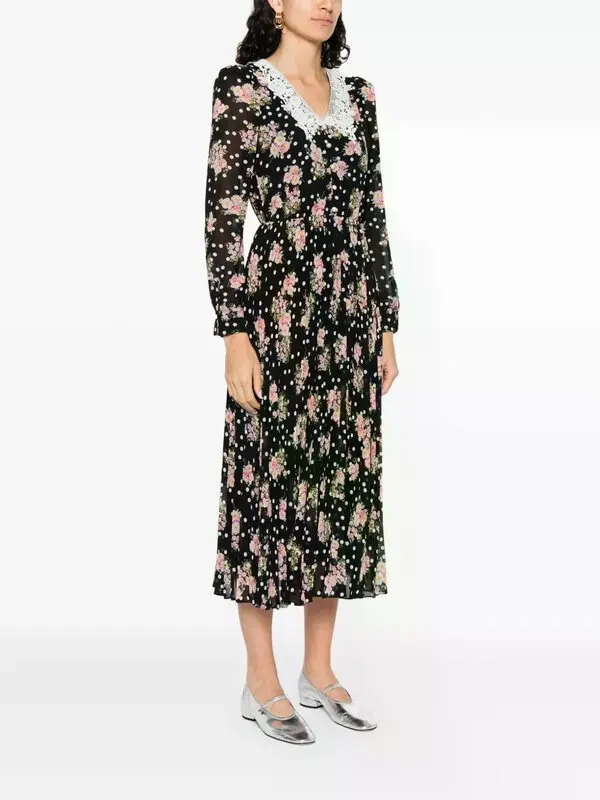 NISSA Printed Midi Dress With Lace Collar