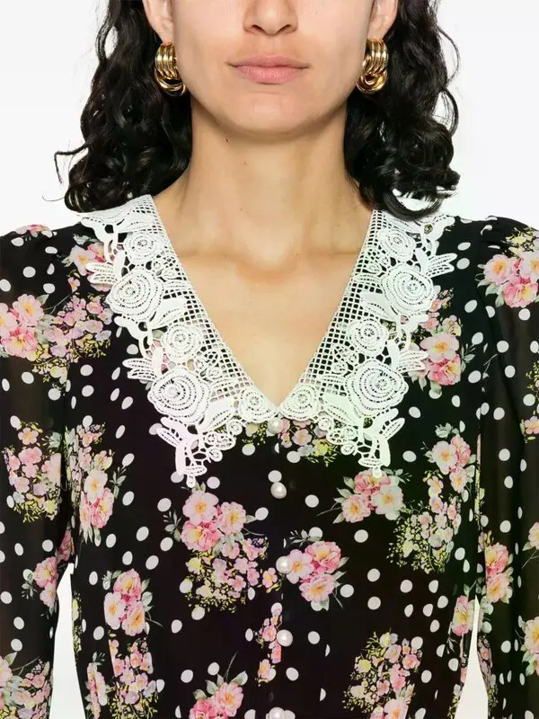NISSA Printed Midi Dress With Lace Collar