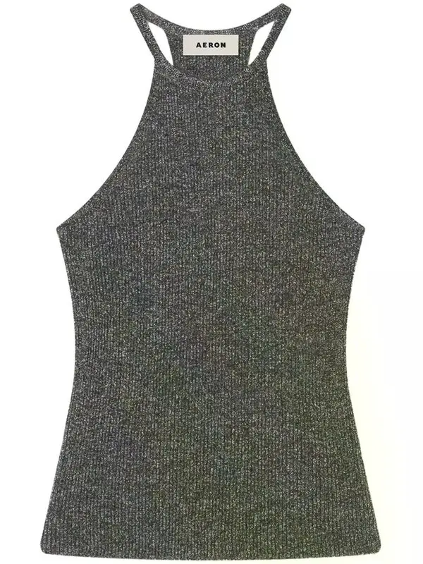 AERON Halterneck Ribbed Lurex Top