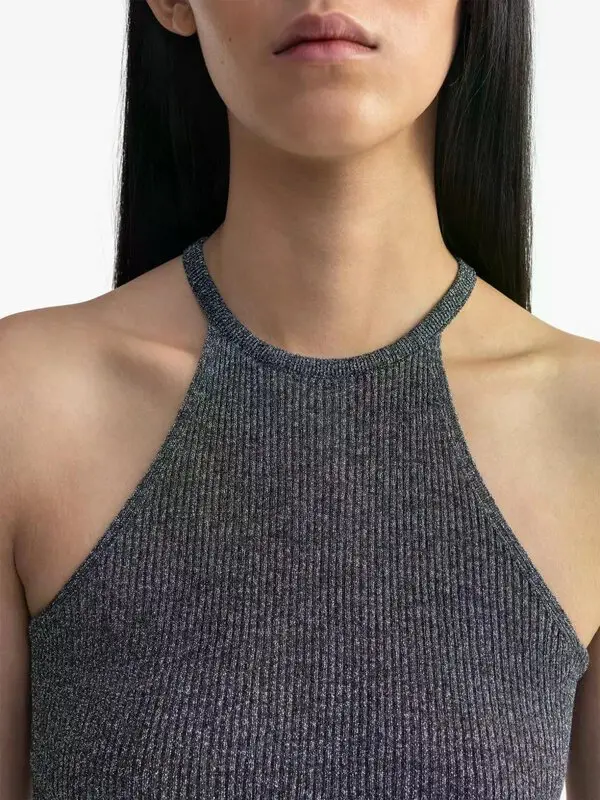 AERON Halterneck Ribbed Lurex Top