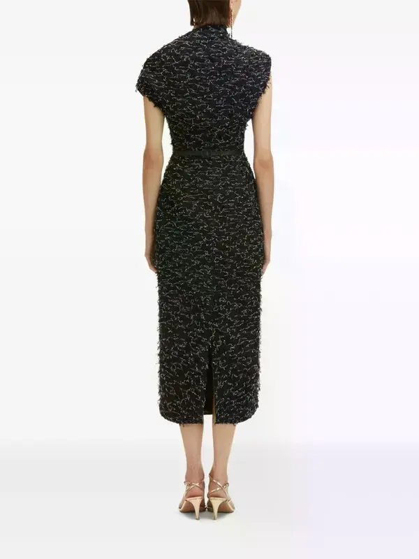 Oscar De La Renta Belted Asymmetric Neck Pencil Dress