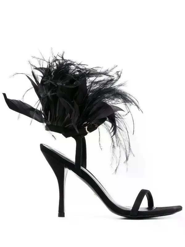 STUART WEITZMAN Feather-trimmed Stiletto Sandals - Black