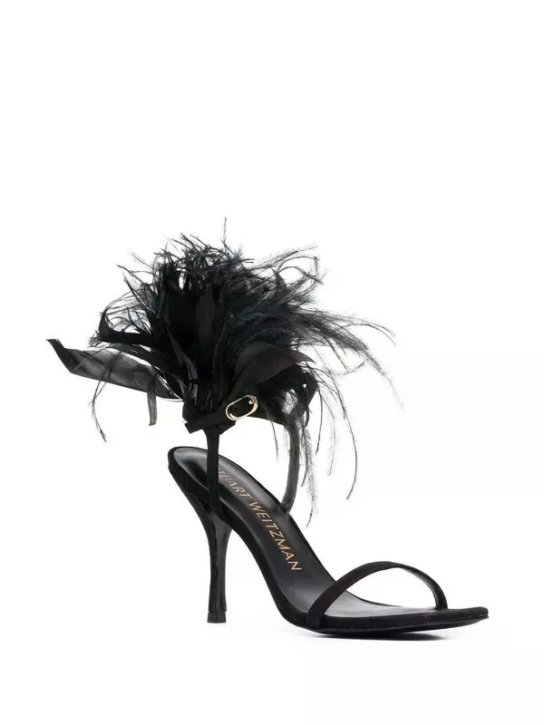 STUART WEITZMAN Feather-trimmed Stiletto Sandals - Black