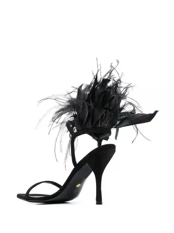 STUART WEITZMAN Feather-trimmed Stiletto Sandals - Black
