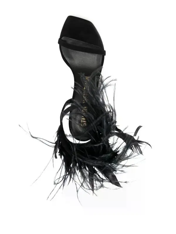 STUART WEITZMAN Feather-trimmed Stiletto Sandals - Black