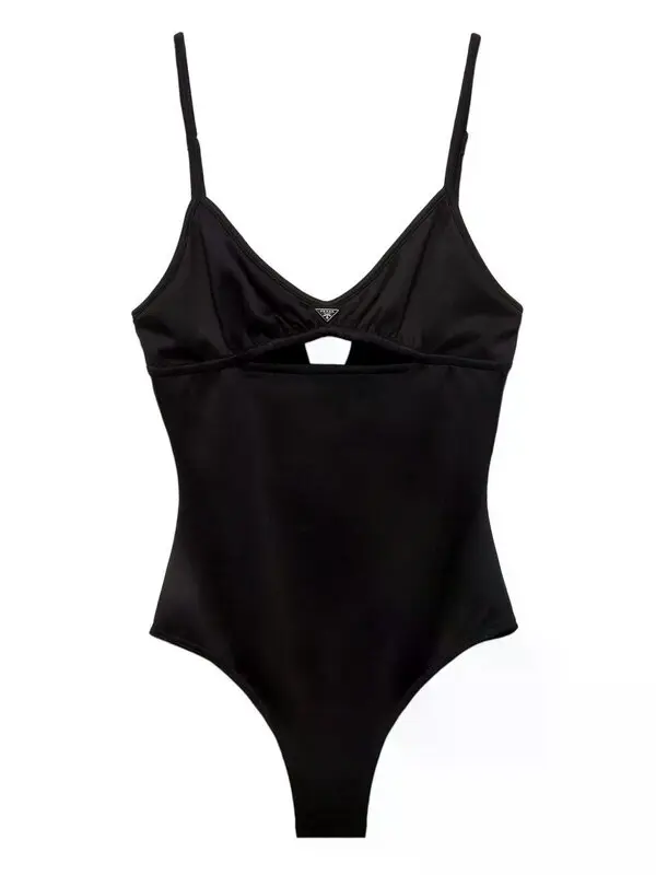 Prada Interlock Fabric One-piece Swimsuit With Cut-out Detail - Black