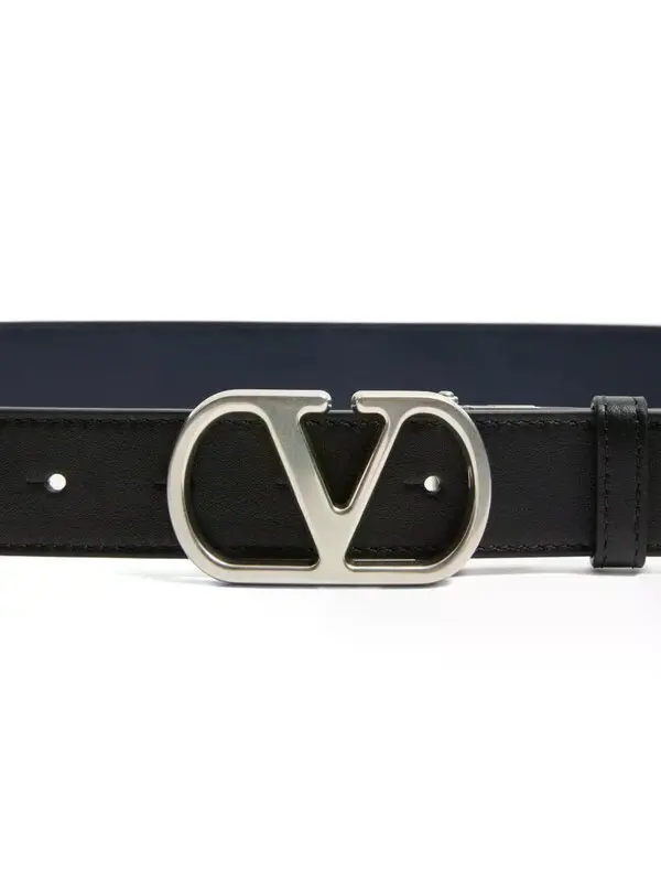 Valentino Garavani Vlogo Signature Reversible Shiny Calfskin Belt - Black