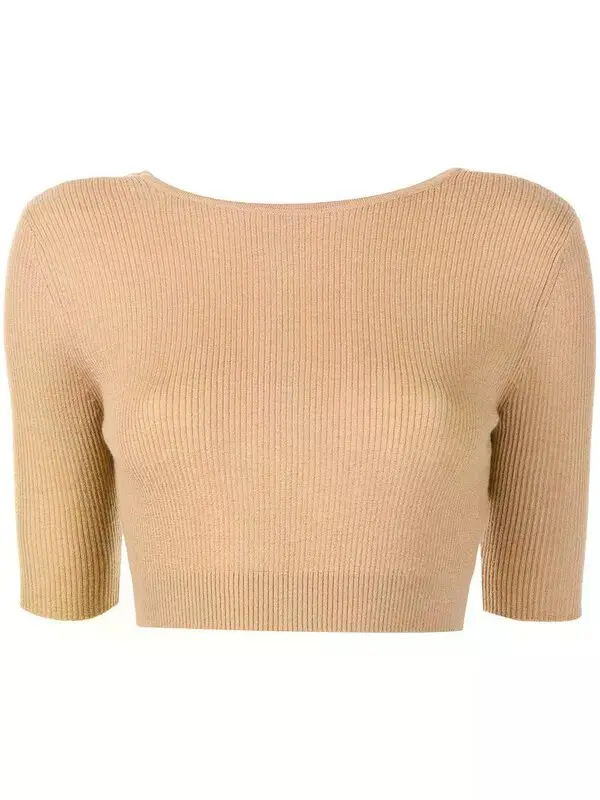 Cashmere In Love Liza Scoop-back Cropped Top - Brown
