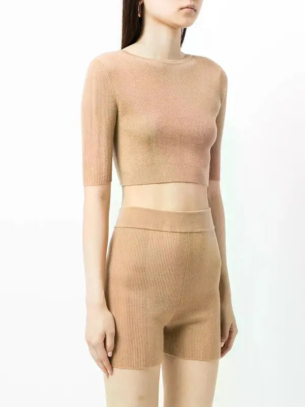 Cashmere In Love Liza Scoop-back Cropped Top - Brown