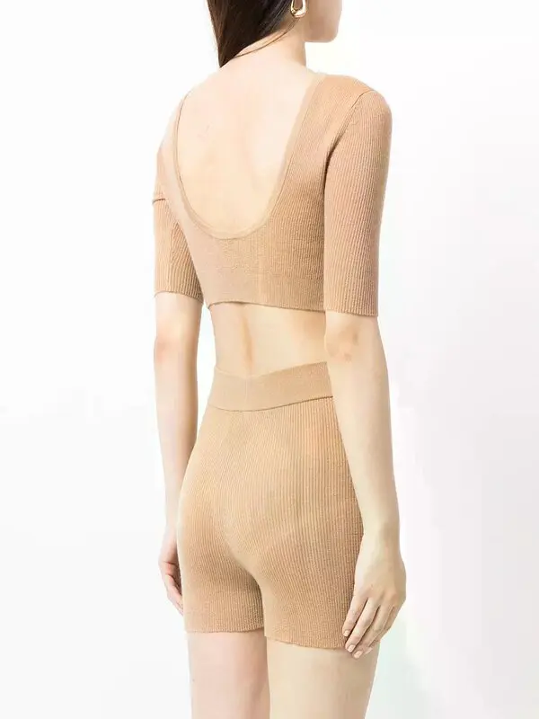 Cashmere In Love Liza Scoop-back Cropped Top - Brown