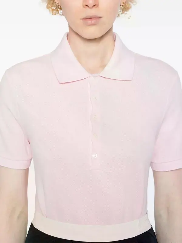 Thom Browne Logo-patch Piqué Polo Top - Pink